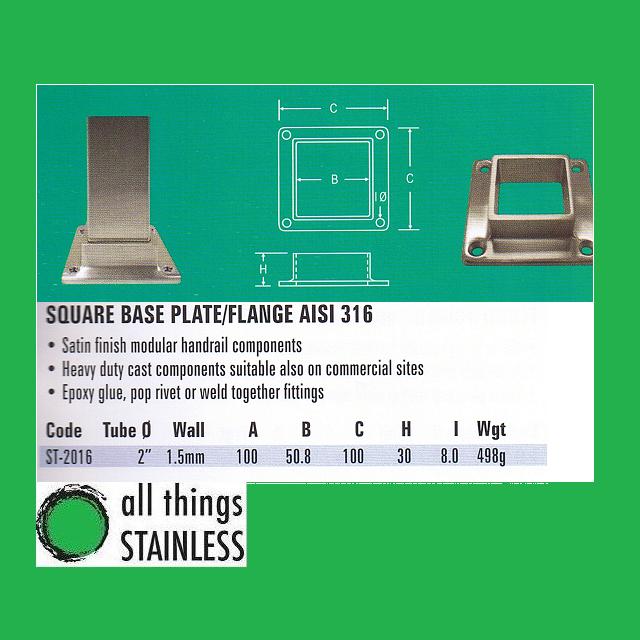 316: 50x50 Square Base Plate Flange Square Satin – All Things Stainless